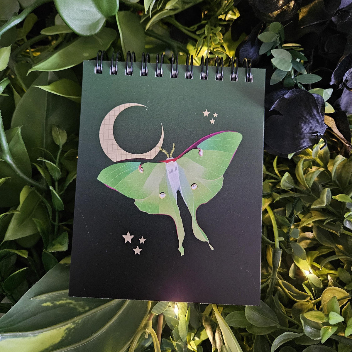 4x5 TOP BOUND Handmade Spiral NOTEBOOK: Luna Moth and Moon ...