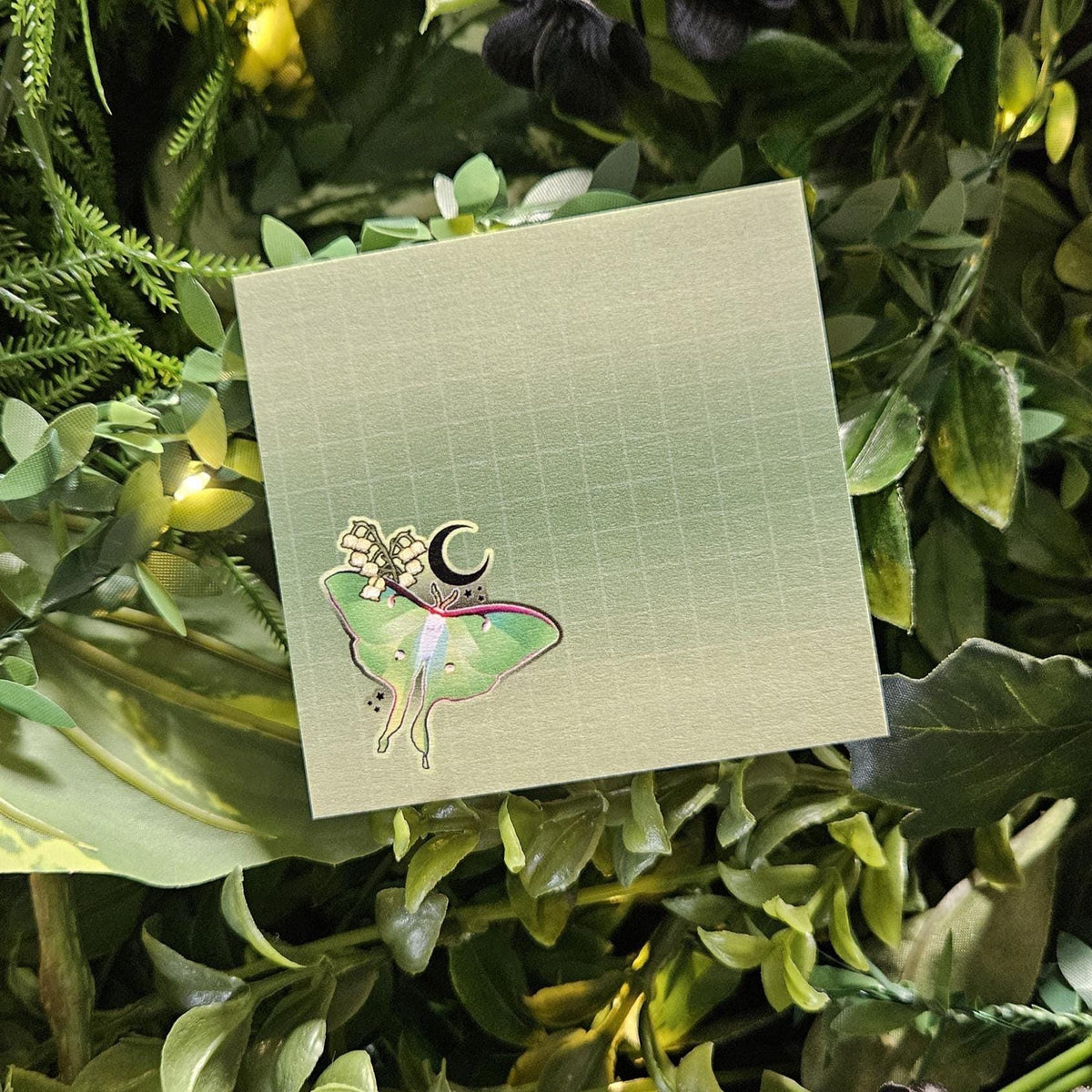 STICKY NOTES: Luna Moth with Lily of the Valley – Acornandcrowstudio